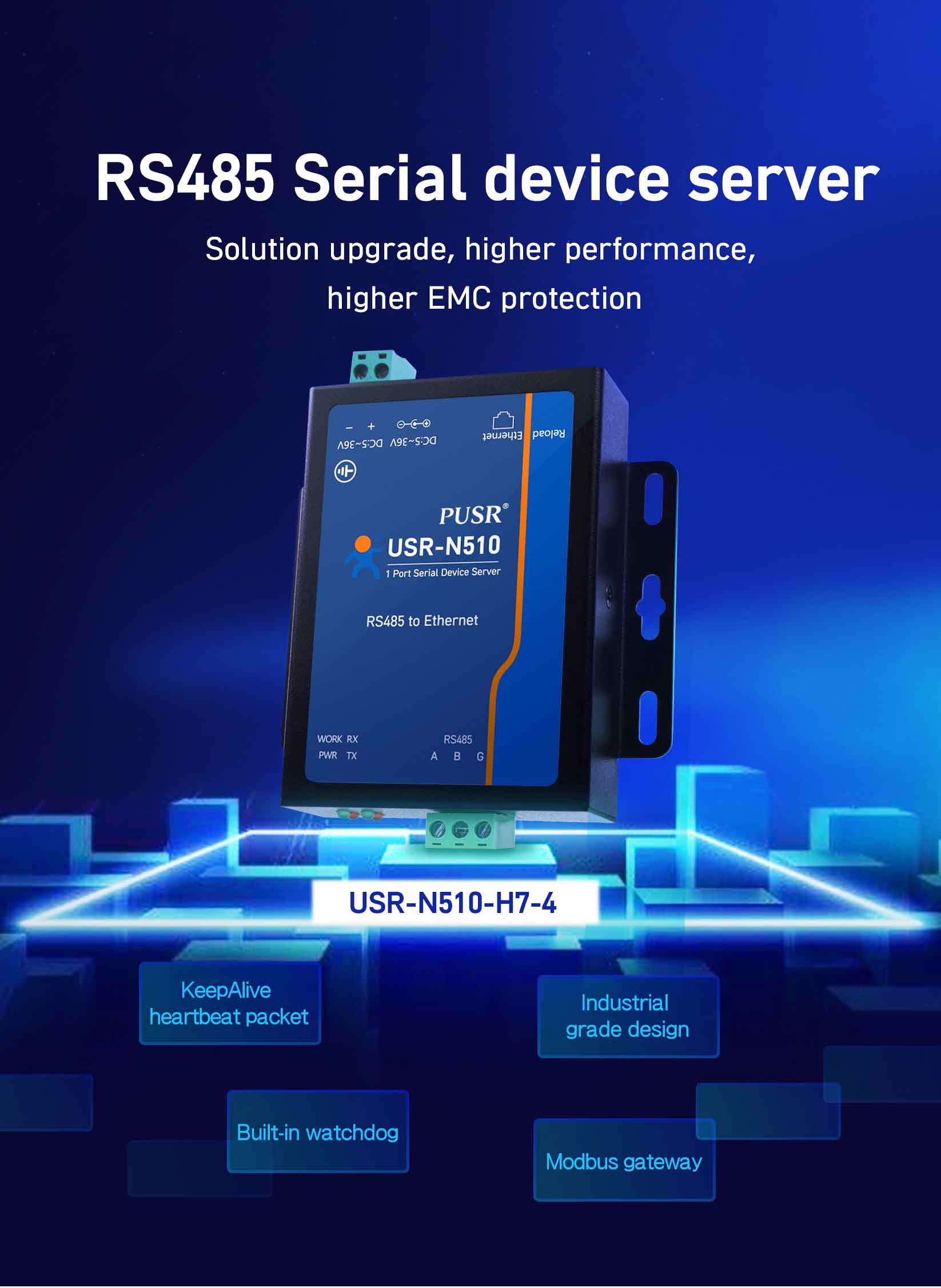 Industrial RS485 serial to Ethernet converter with modbus RUT to TCP