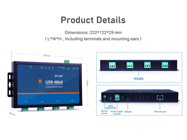 4 Serial Ports RS485 to Ethernet modbus Converter