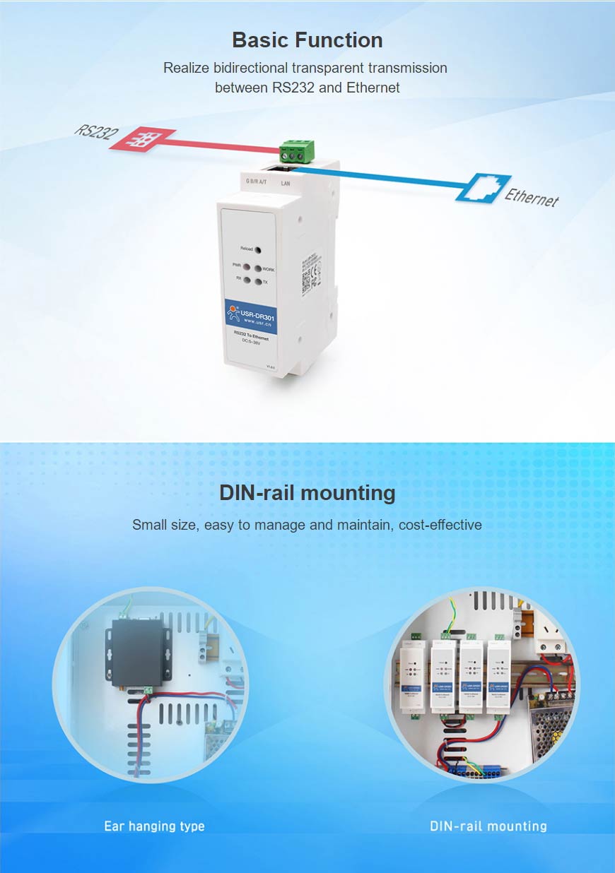 DIN-Rail RS232 Serial to Ethernet converter