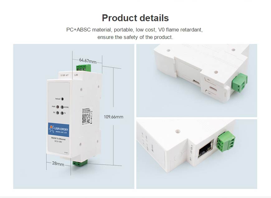 DIN-Rail RS232 Serial to Ethernet converter